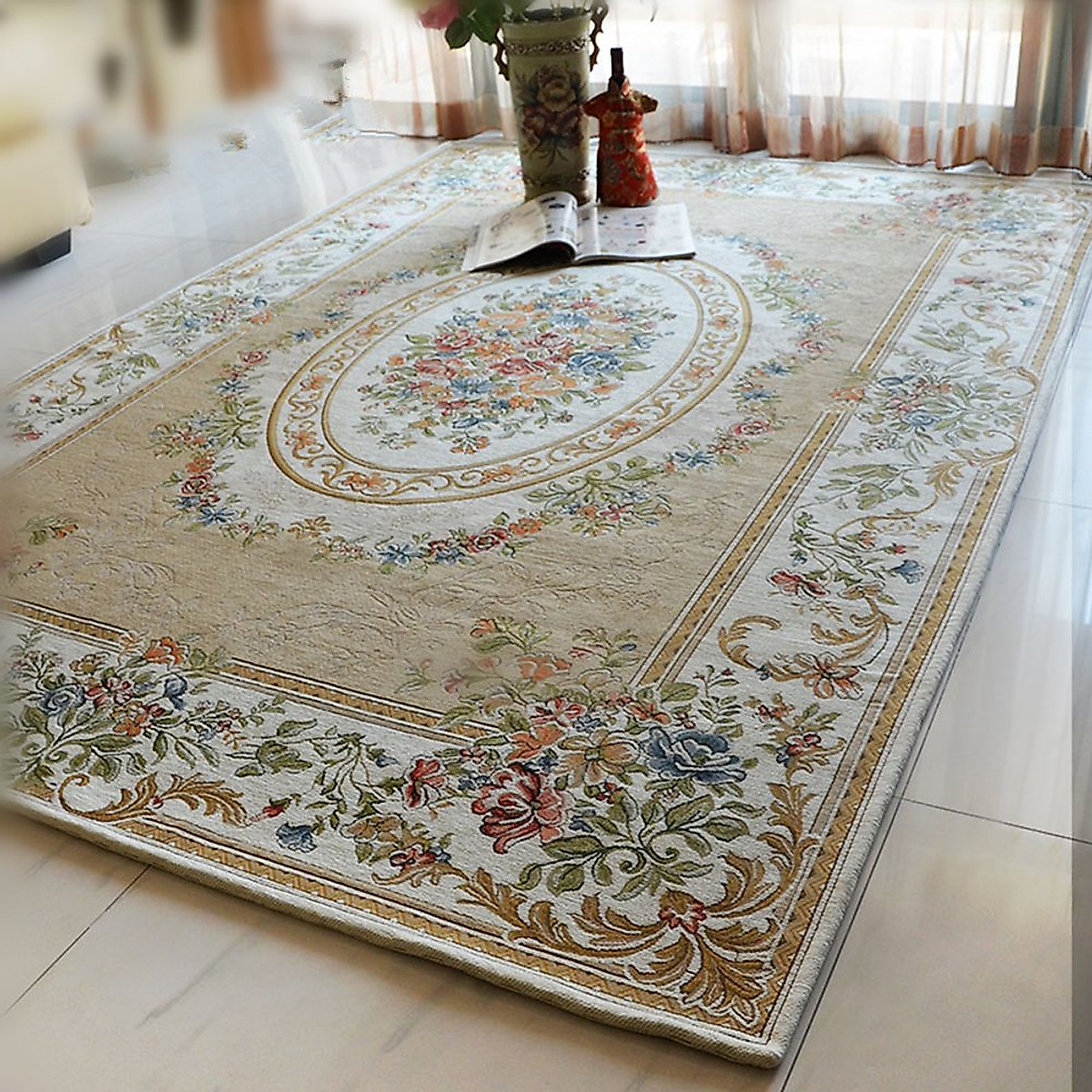 UKELER Romantic American Country Style Cotton Rugs Home Decor Collection Floral Rug Flower Garden Design Modern Accent Floor Rugs for Bedroom (31.5''x47.2'', Beige Garden)