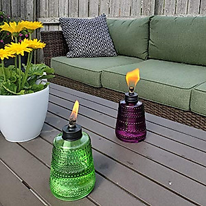 TIKI Brand Carnival Table Torch | Glass Blue Green and Purple | Outdoor Lighting in Patio, Backyard, 3-pack, 6 in,1120163