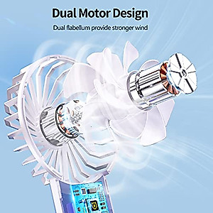 SmartDevil Portable Handheld Fan, Mini Dual-Bladed Hand Fan, 4000mAh Small Personal Rechargeable Battery Operated Fan, Powerful Wind, 3 Speed Adjustable, Hand Held Fan For Outdoor, Travel (White)