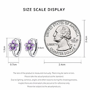 Qings Flower Small Hoop Earrings for Women, S925 Sterling Silver Hypoallergenic Huggie Hoop Earrings Purple Fresh Flower Earrings Jewelry Gifts for Women