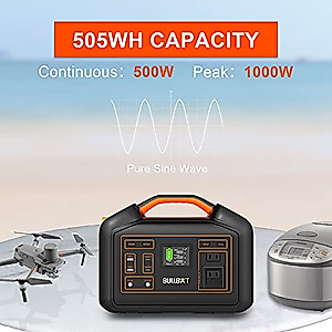 BULLBAT Portable Power Station Pioneer 500, 504Wh Lithiu m Battery Powered Outlet with 500W AC, Solar Power Generators with MPPT, Backup Power Supply for Outdoor & Indoor