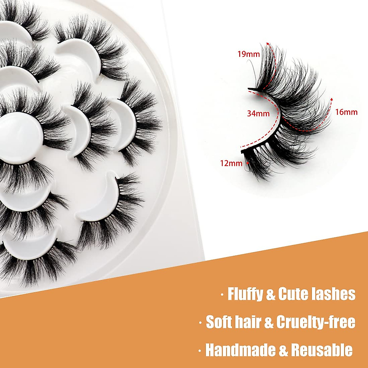 Veleasha 5D Faux Mink Lashes Handmade Luxurious Volume Fluffy Natural False Eyelashes 7 Pairs (Sugar)