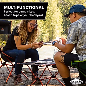 Cascade Mountain Tech Ultralight Camp Table - Lightweight for Backpacking, Camping, Sporting Events, Beach, and Picnics with Carry Bag - Black/Orange