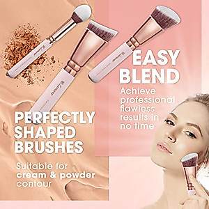 Pro Face Contour Brush Set - Synthetic Contouring Sculpting and Highlighting Kit - Cream Blush Powder Flat Nose Cheek Round Small Angled Fan Tapered Precision Kabuki Foundation Makeup Brushes