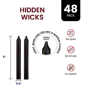 Black Candles for Spells - Black Spell Candles - 48 Pack, Unscented 5" H X 1/2" D, No Smoke for Spell, Chime, Birthdays, Parties, Wicca Wiccan Supplies - Free Candle Spells E-Book