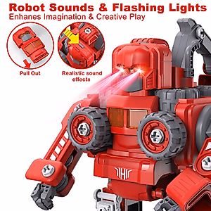 TOYABI Toys for 4-8 Year Olds 5-in-1 Fire Truck Transforming Robot Set - Take Apart Robot Firetruck STEM Toy for Boys and Girls - Ideal Christmas or Birthday Gift for Kids Ages 4 and Up