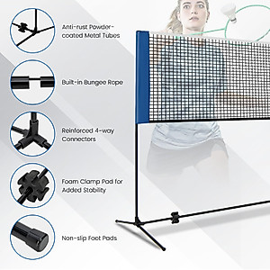 GYMAX Badminton Net, Height Adjustable Tennis Net Set w/Poles, 2 Birdies & Carry Bag, Easy Setup Pickleball Net Sports Net，Portable Volleyball Net for Indoor & Outdoor Game Beach, Backyard (13.8 FT)