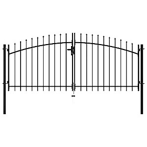 GOLINPEILO Double Door Fence Gate with Spear Top, Garden Fence Gate Double Door Metal Steel Outdoor Fencing for Yard Driveway, 118.1"x59.1"-B