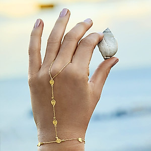 RS Pure by Ross-Simons 14kt Yellow Gold Disc Station Hand Chain Bracelet. 7 inches