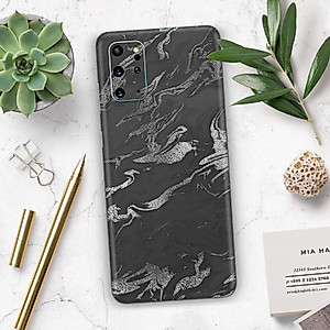 DesignSkinz Black & Silver Marble Swirl V3 Protective Vinyl Decal Wrap Skin Cover Compatible with The Samsung Galaxy S20 (Screen Trim & Back Glass Skin)