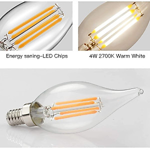 SHUWDKAR Low Voltage 12V 24V Candelabra E12 Base LED Light Bulb Flame Tip 40Watt Equivalent Warm White 2700k for 12volt Landscape Lighting RV Camper Marine Boat Solar Battery use 4 Pack