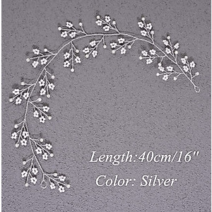 Chargances Bridal Pearl Bohemia Hairpiece for Weddings, Proms, Festivals (silver, 16 inches, 1 Count)