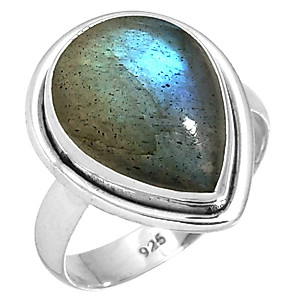 JEWELOPORIUM 925 Silver Ring for Women Size 7.5 Gray Natural Labradorite Gemstone Vintage Silver Ring Anniversary - Gift Solitaire Jewelry