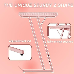 Homall L Shaped Gaming Desk Computer Corner Desk PC Gaming Desk Table with Large Monitor Riser Stand for Home Office Sturdy Writing Workstation (Pink, 47 Inch)