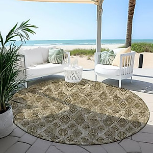 Addison Rugs Chantille ACN622 Mocha 8' x 8' Indoor Outdoor Round Rug, Easy Clean, Machine Washable, Non Shedding, Bedroom, Living Room, Dining Room, Kitchen, Patio Rug
