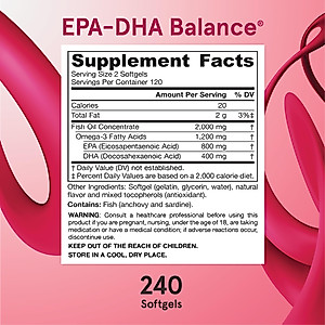 Jarrow Formulas EPA-DHA Balance, 1,200 mg Omega-3 Fatty Acids for Cardiovascular Support, 240 Softgels, 120 Day Supply