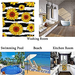 SLHETS Sunflower Hand Towels 13.6 * 29' Hand-Painted Striped Black White Bath Towels Soft Absorbent Kitchen Dish Towels for Bathroom Kitchen Decoration Hotel Gym Spa Sweat Towels