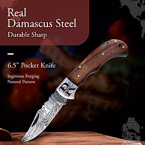Morf Steelware Customized Damascus Steel Pocket Knife Handmade Folding Knives Small Pocket Knife for Outdoor, Camping, Hiking Back Lock Blade Made of Damascus Steel