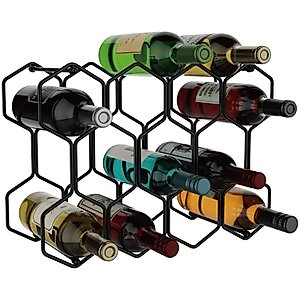Buruis Countertop Wine Rack, 14-Bottle Modern Freestanding Metal Holder for Red and White Wine, Tabletop, Kitchen, Bar, and Cabinet Storage (Black)