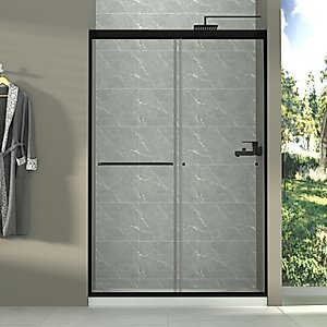 Gxcevsou 44-48" W x 72" H Semi-Frameless Sliding Shower Door, Glass Shower Door with 1/4'' (6mm) Clear SGCC Tempered Glass, Matte Black Finish, Shower Doors can be Installed Left and Right