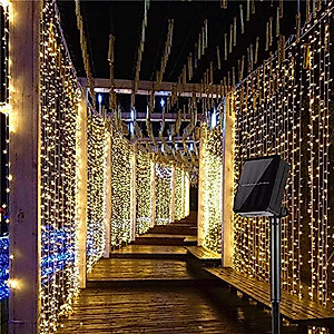 Warm White 3MX2M 200LEDs Solar Garland Curtain Light led Outdoor Fairy Lights Sunlight Powered String Lights for Window Garden Home Christmas Decor