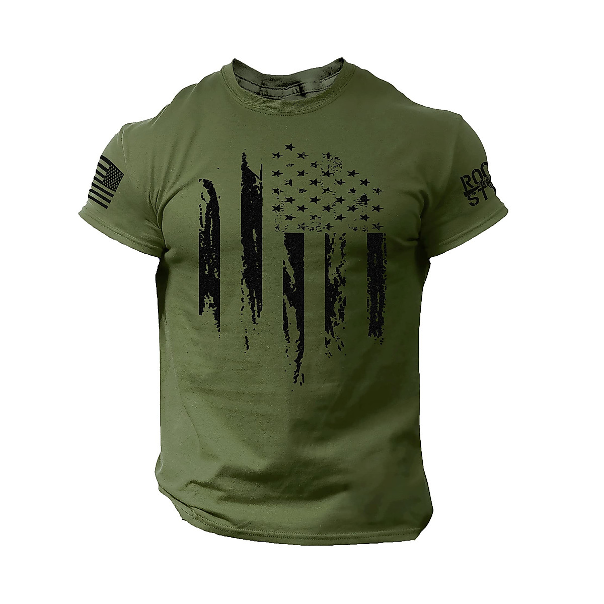 Rogue Style American Distressed Flag Men T Shirt – Patriotic Shirts for Men (Army Green, Large)