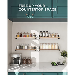 OROPY Spice Rack Wall Mounted, Rustic Wood Hanging Spice Rack over the Stove, Kitchen Wall Spice Rack, 2 Pack