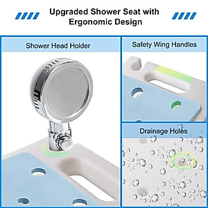 Icedeer Shower Stool, Shower Bench Seat, Shower Chair for Inside Shower and Bathtub, with Shower Head Holder, Bath Chair, Shower Stool for Elderly Senior Disable Pregnant, Tool-Free, Capacity 350LBS
