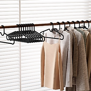 GETORO Plastic Hangers 100 Pack, Non Slip Space Saving Clothes Hanger with Hooks, Heavy Duty Black Hangers for Closet