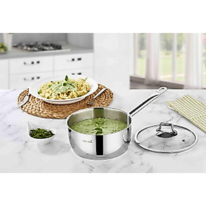 Saflon Stainless Steel Tri-Ply Capsulated Bottom 3 Quart Sauce Pan with Glass Lid, Induction Ready, Oven and Dishwasher Safe