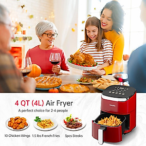 Air Fryers 4 Qt, Fabuletta 9 Cooking Functions Smart Air Fryers, Shake Reminder, Powerful 1550W Electric Hot Air Fryer,Tempered Glass Display, Dishwasher-Safe & Nonstick, Quiet, Fit for 2-4 People