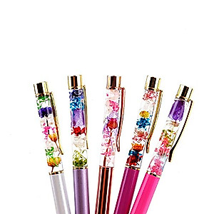 Ubabe Ballpoint Pens, 5 Pieces Rose Gold/White/Rose Red/Dark Purple Metal Ball Pen refillable Refills Black Ink Herbarium Floral Pens for Office Supplies