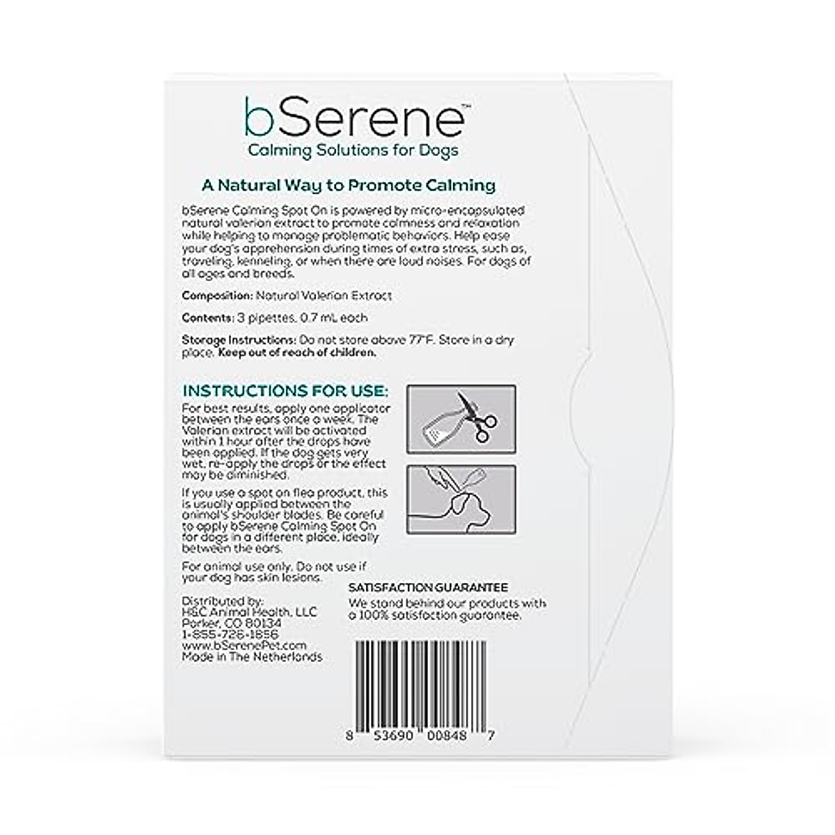 bSerene Valerian Calming Spot On for Dogs 3 Applications Convenient Weekly Topical Promotes Calmness and Relaxation