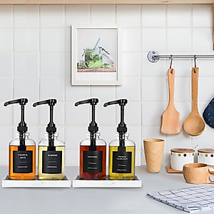 MUVEKA Coffee Syrup Dispenser for Coffee Bar, Glass Syrup Dispenser with Pump, Coffee Syrup Pump Dispenser Bottle with Tray, Spoon for Coffee Station, Coffee Bar Organizer, Black,16.9 oz, 500 ml