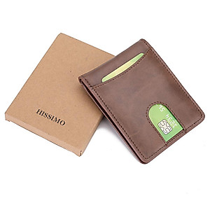 Mens Slim Front Pocket Wallet ID Window Card Case with RFID Blocking - Coffee with Quick Slot