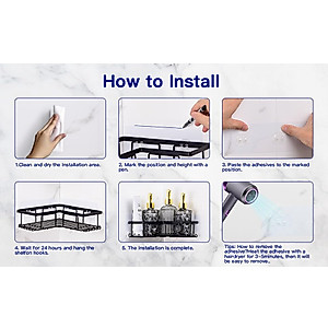 HQJUN Adhesive Shower Caddy, 3 Pack Rustproof Stainless Steel Bath Organizers With Large, Non drilling bathroom rack No Drilling Shelves for Bathroom Storage & Home Decor (Black)