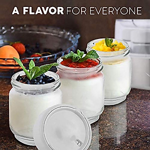 Euro Cuisine Yogurt Maker - YMX650 Automatic Digital Yogurt Maker Machine with Set Temperature - Includes 7-6 oz. Reusable Glass Jars and 7 Rotary Date Setting Lids for Instant Storage