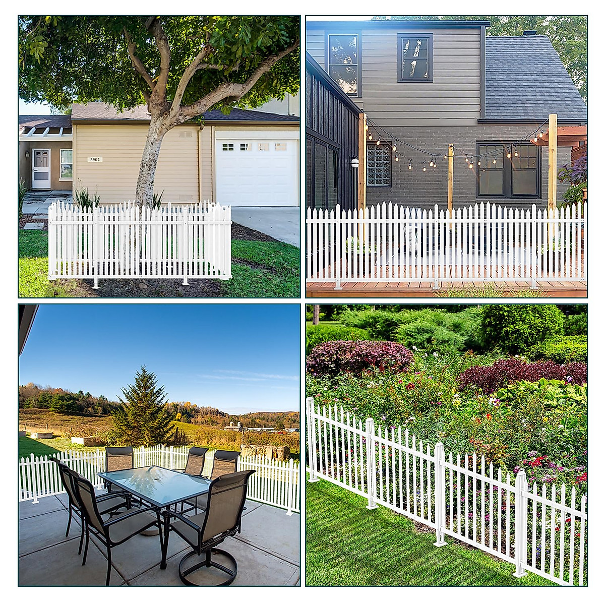 Coarbor 1 Set 84"x36" Vinyl Picket Fence Panel White PVC Garden Decorative Fence for Yard Border Outdoor Patio Pet Barrier Temporary Small Dog Fence(20 Pickets, Scallop)