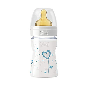 Chicco Feeding Bottle Well-Being 150ml Glass Decorated and Rubber Boy 0M +