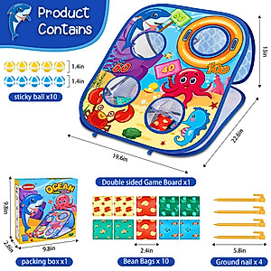 Bean Bag Toss Game Toys for Kids,Ocean Double-Sided Foldable Board Kids Cornhole Summer Outdoor Play Game and Party Supplies Toy Birthday Gifts for Toddler Boys Girls Age 2 3 4 5 6