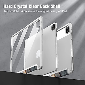 Fintie Hybrid Slim Case for iPad Pro 12.9-inch 6th Generation 2022, [Built-in Pencil Holder] Shockproof Cover w/Clear Transparent Back Shell, Also Fit iPad Pro 12.9" 5th/4th/3rd Gen, Cloudy Marble