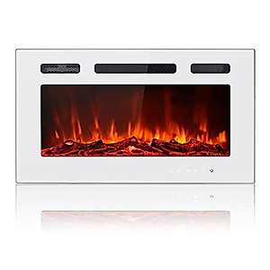 Maxhonor Electric Fireplace Insert Wall Mounted Freestanding Heater with Remote Control, 1500/750W (30 inch, White)