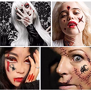 300+ Pieces Halloween Scar Tattoos Temporary for Costume Cosplay Props/Accessories - Vampire Zombie Party Supplies Decorations Realistic Bloody Fake Injury Wound Body Sticker Tattoo(48 Sheets)