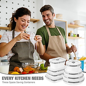 Dandat 12 Silicone Collapsible Food Storage Containers Foldable Silicone Lunch Container 6 Rectangle and 6 Round Airtight Collapsible Bowl with Lid Set for Kitchen Microwave (Translucence Gray)