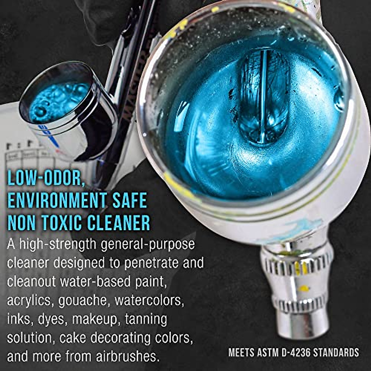 Master Airbrush Cleaner, 16-Ounce Pint Bottle - Fast Acting Cleaning Solution, Quickly Remove Water-Based Acrylic Paint, Watercolor, Makeup - Clean Clogged Airbrushes, Brushes, Artist Tools