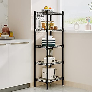 AZERPIAN 5 Wire Shelving Metal Storage Rack Adjustable Unit Shelves Standing Storage Shelf for Laundry Bathroom Kitchen Pantry Closet, Black (Black, 5 Shelf)