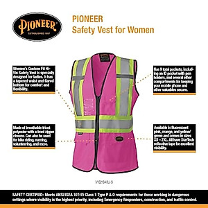 Pioneer Safety Vest for Women with Pockets - Hi-Vis Reflective Tape - for Construction - Pink