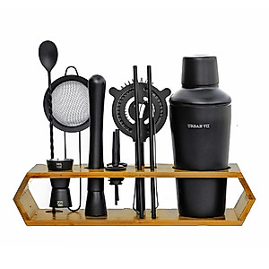 URBAN VII Cocktail Shaker Set & Bartender Kit with Bamboo Stand, 12-Piece Bartending Kit for Bar Cart and Home Bar, Mixology Bartender Kit & Cocktail Set, Matte Black