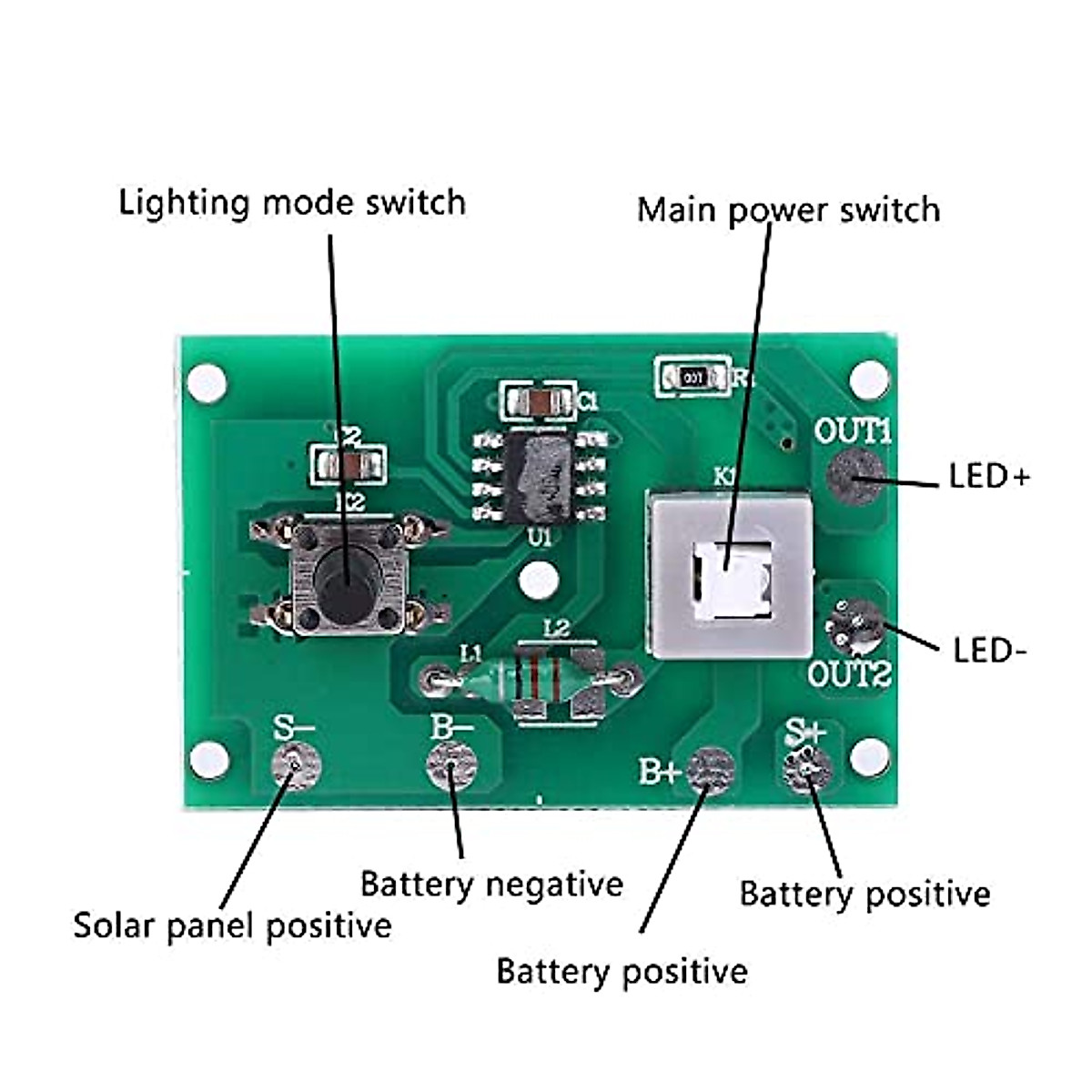2Pcs SS1208 Solar Lamp String Controller Module Control Circuit Board with Switch 1.2V 100mA 8 Kinds Light Mode Solar Lawn Lamp Control Board