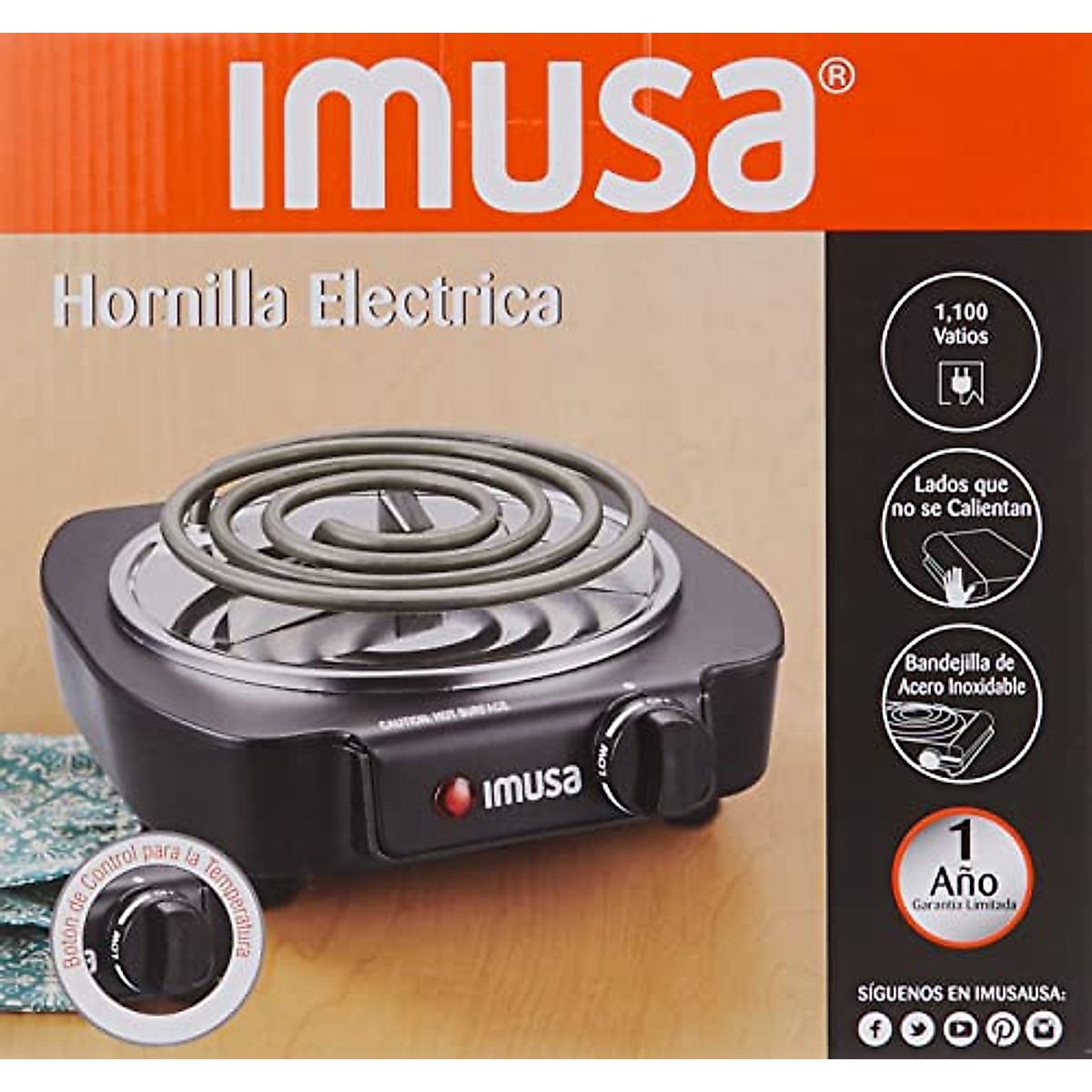 IMUSA USA Electric Single Burner, Black